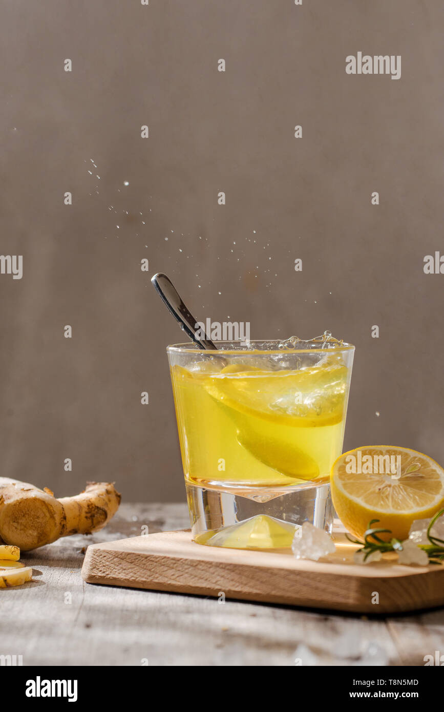 refreshing citrus lemonade,summer drink. Lemonade with fresh lemon on ...