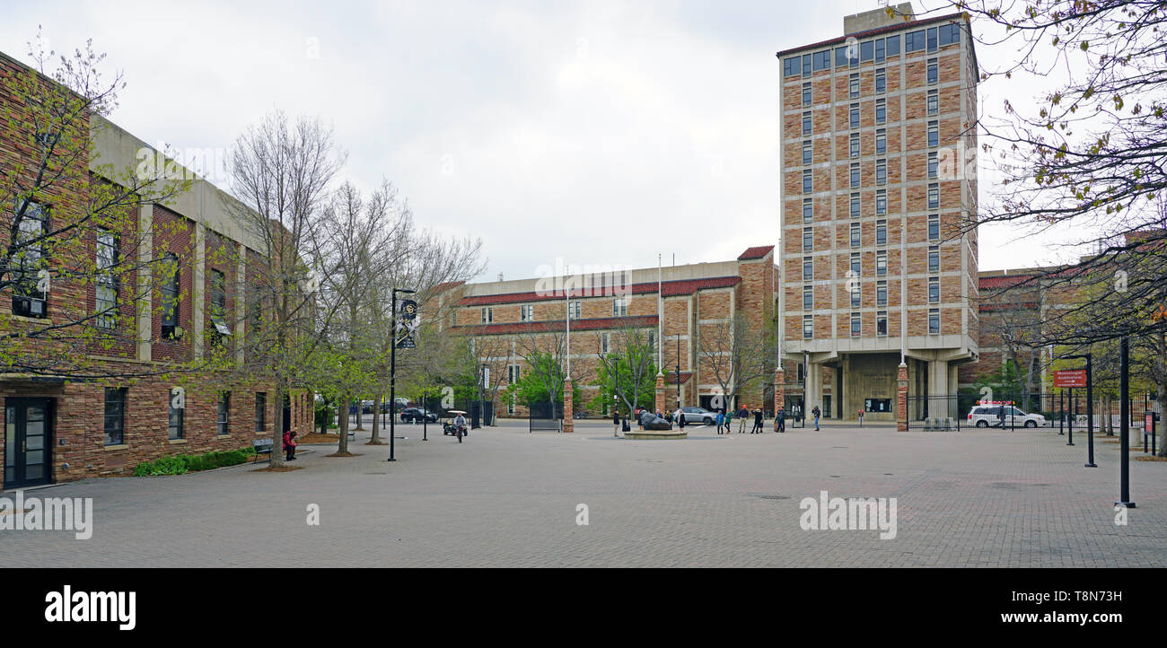BOULDER, CO -10 MAY 2019- View of the college campus of the University ...