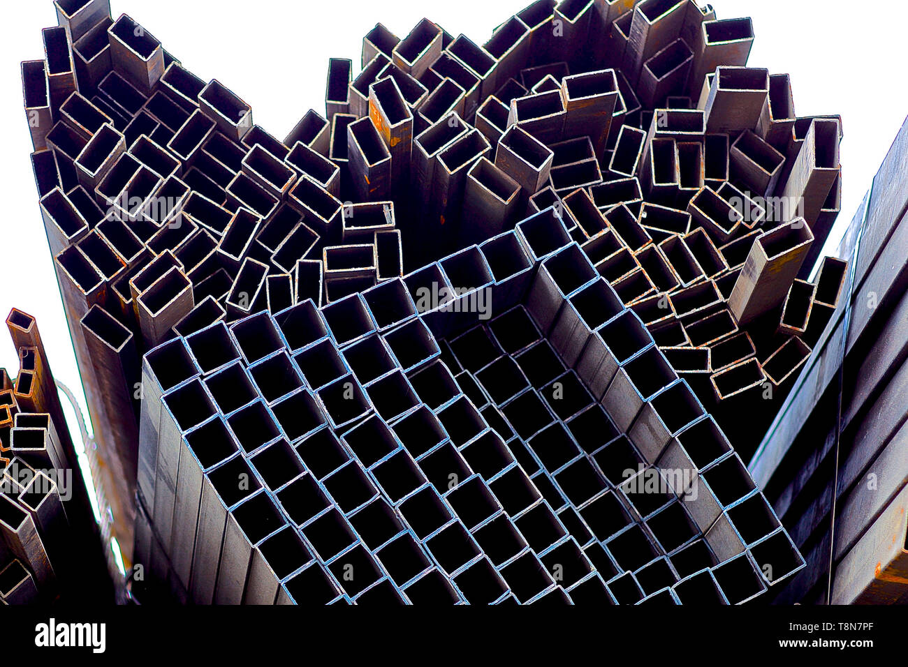 Metal profile pipe of rectangular cross section in packs at the ...