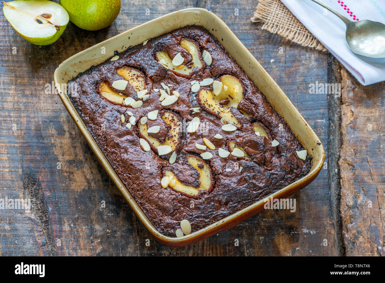 Squidgy chocolate pear pudding with soft centre Stock Photo - Alamy