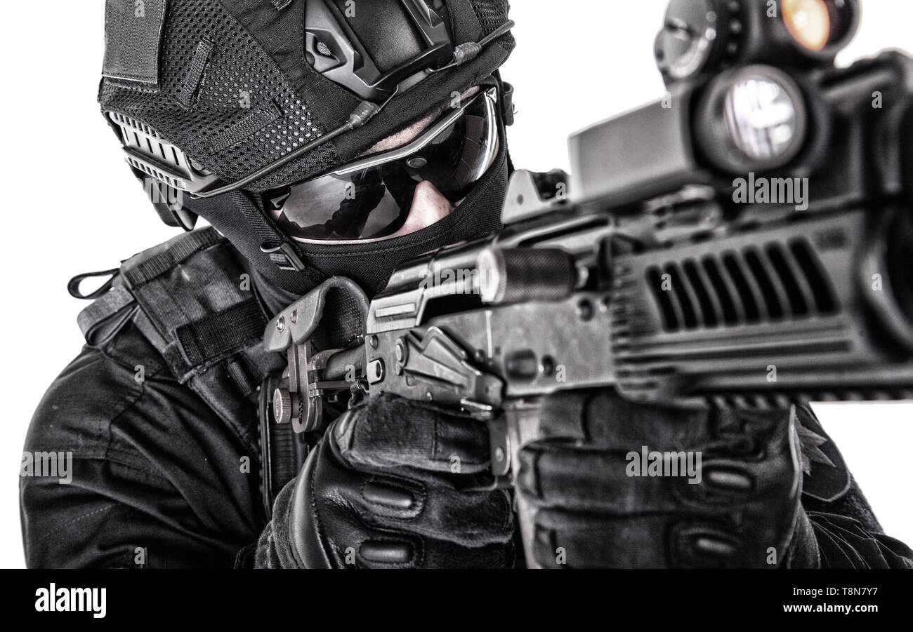 Police special forces fighter closeup studio shoot Stock Photo - Alamy
