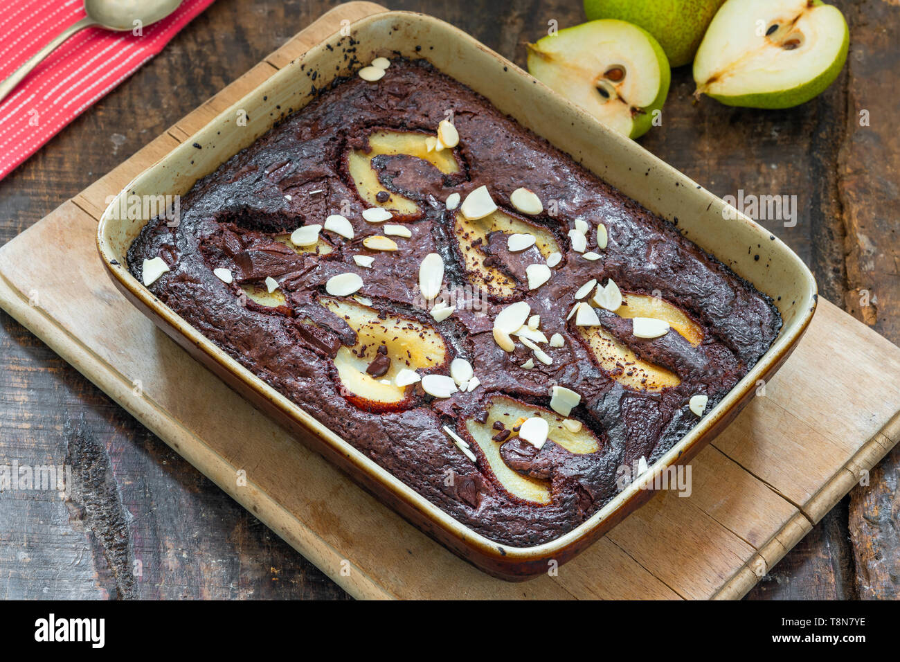 Squidgy chocolate pear pudding with soft centre Stock Photo - Alamy