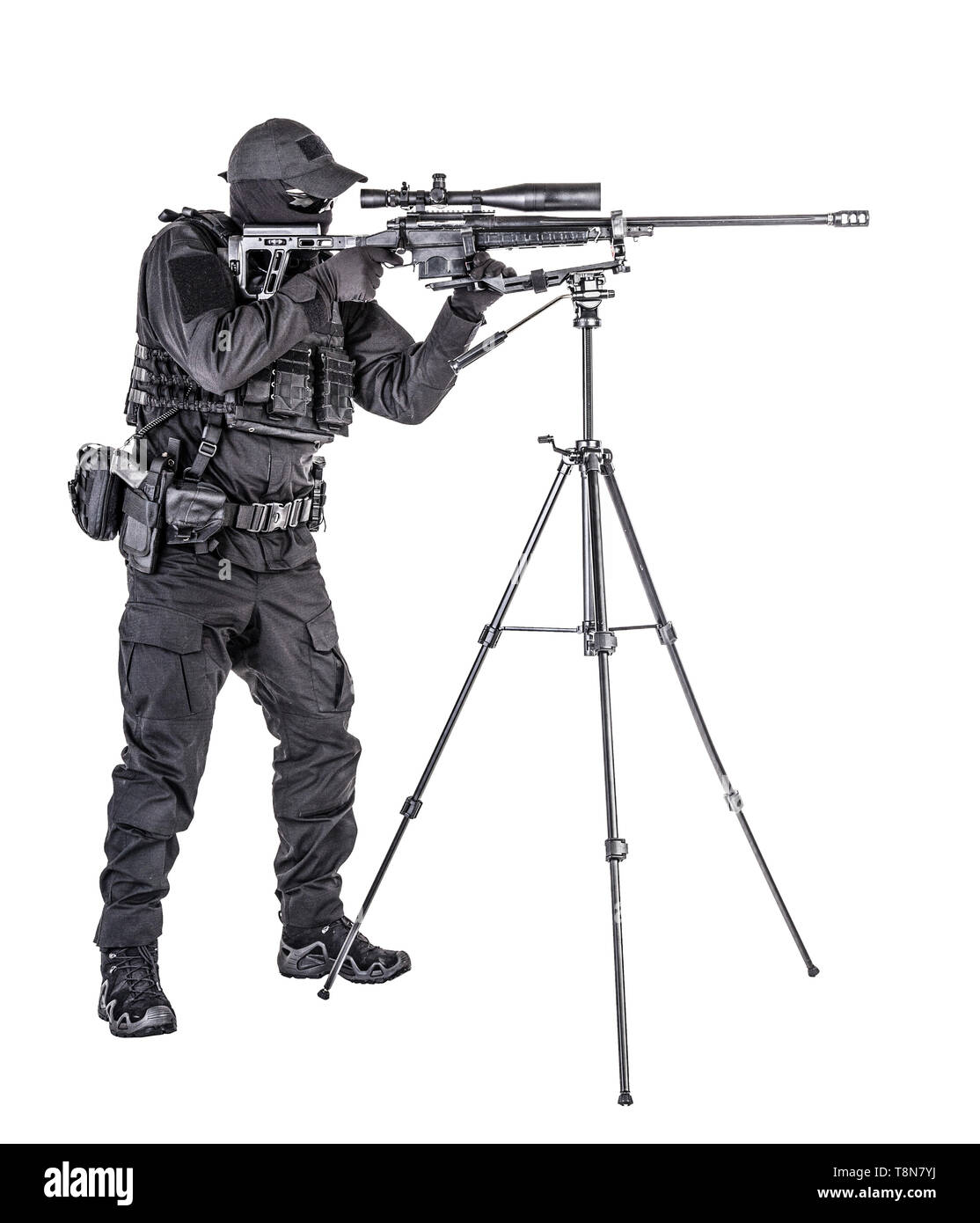 Police SWAT sniper aiming with rifle studio shoot Stock Photo - Alamy