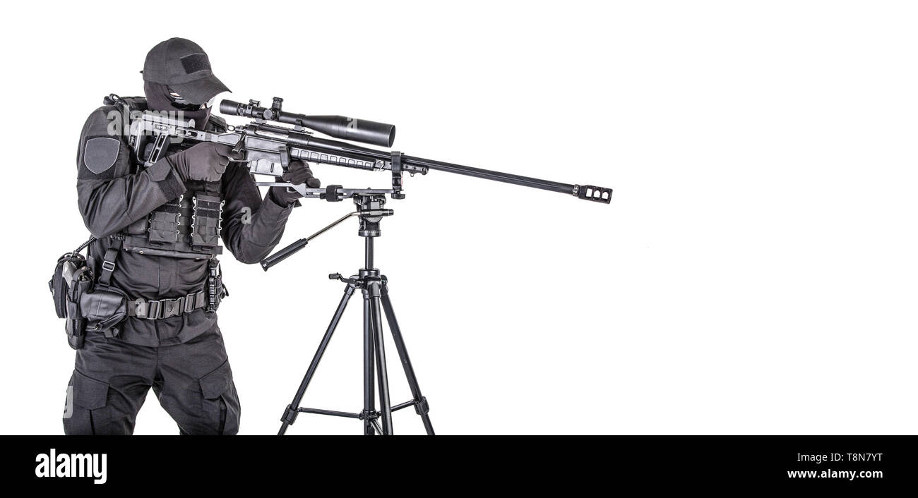 Police SWAT sniper aiming with rifle studio shoot Stock Photo - Alamy