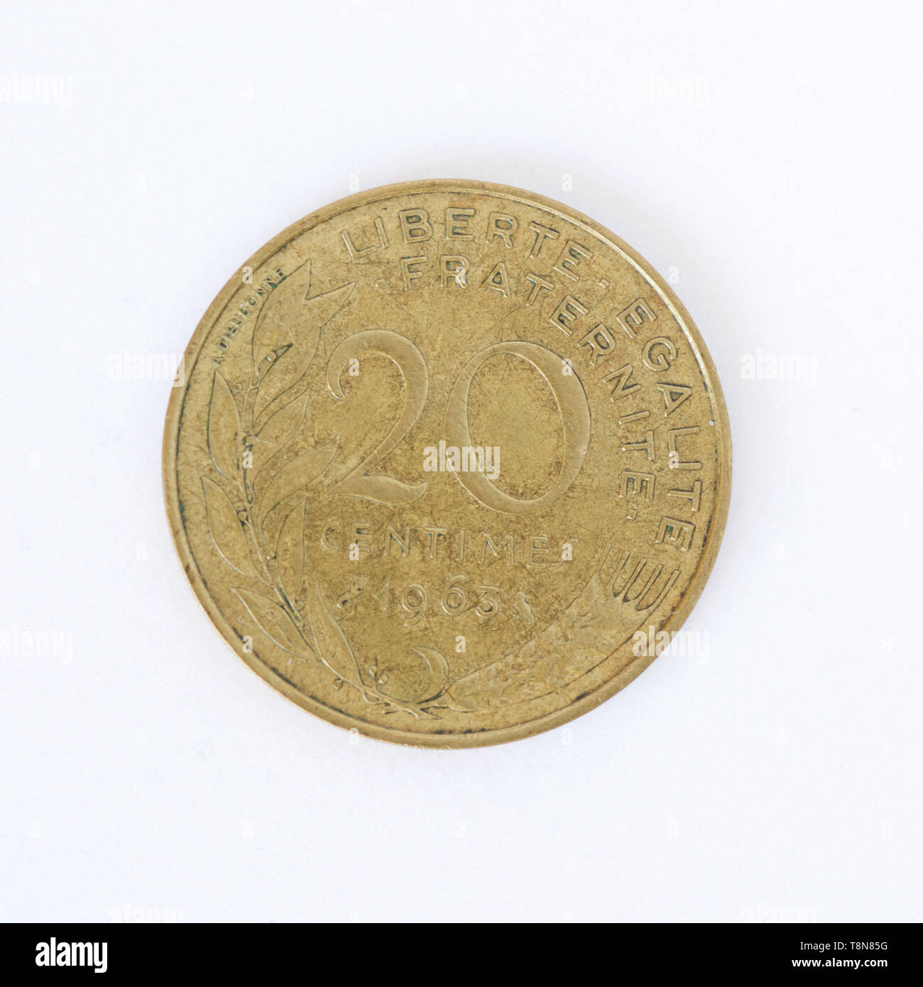French 20 Centimes coin 1965 Stock Photo - Alamy