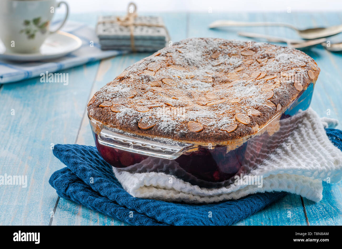 Cherry and almond bakewell sponge pudding Stock Photo - Alamy
