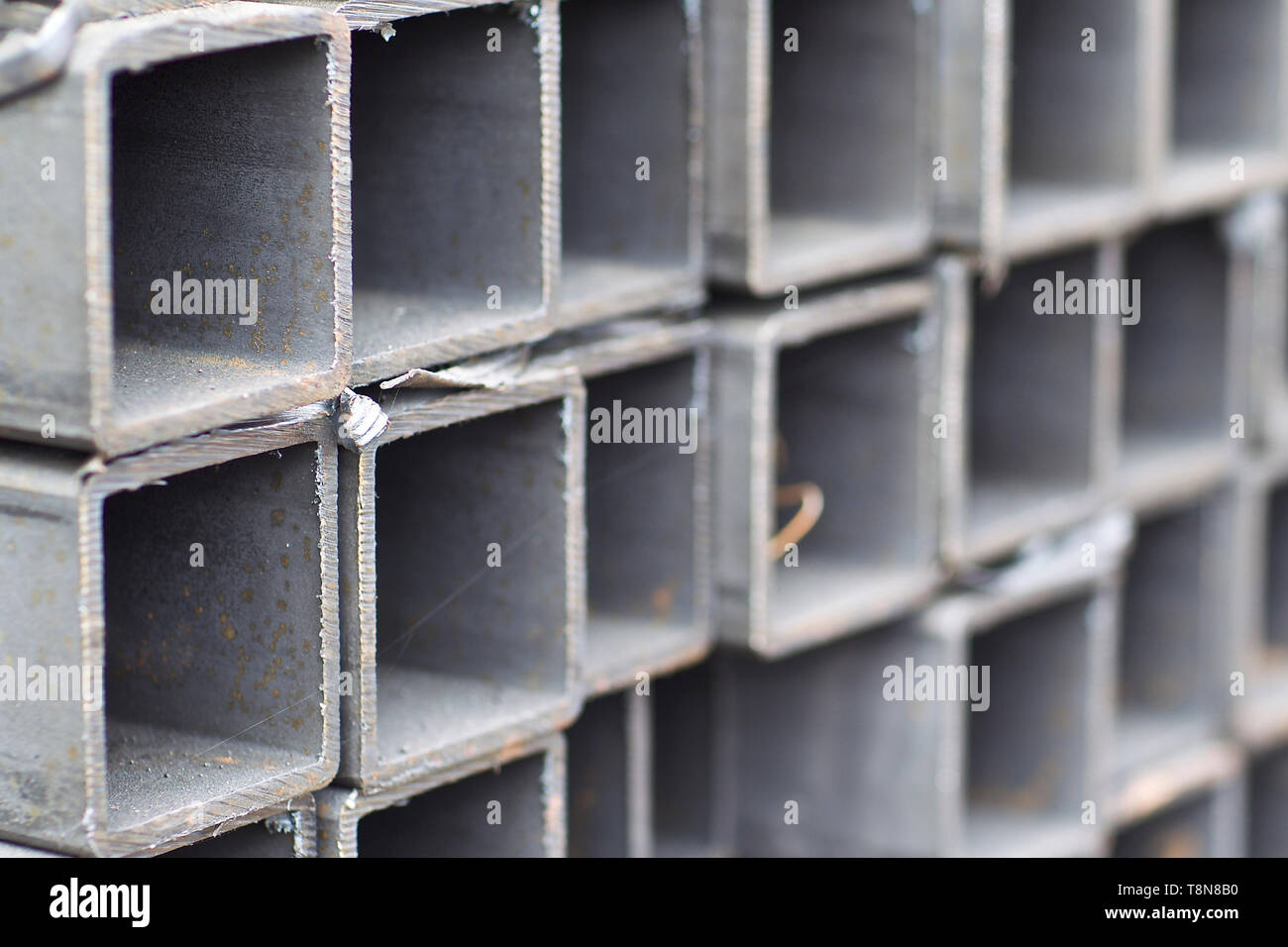 Metal profile pipe of rectangular cross section in packs at the ...