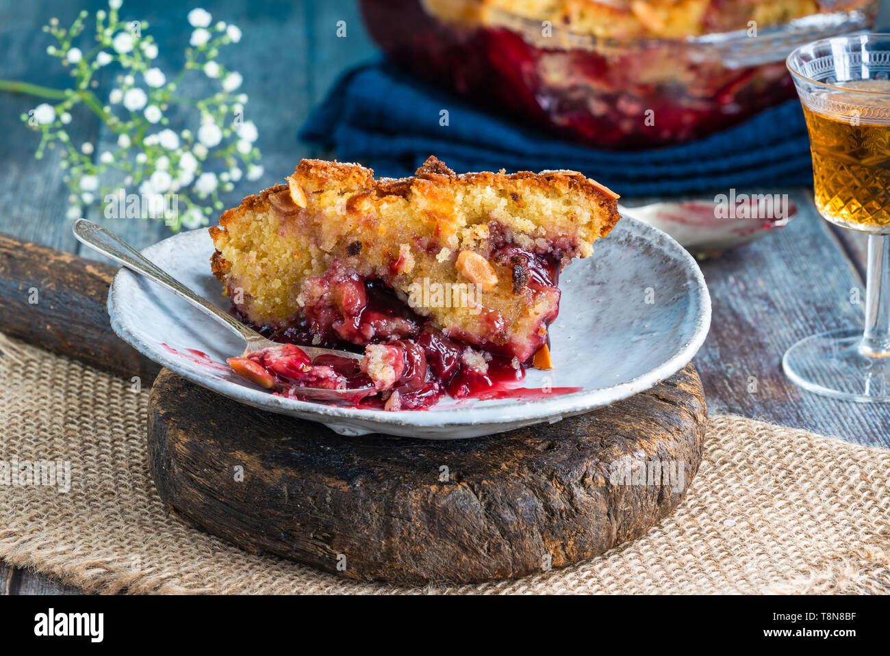 Cherry and almond bakewell sponge pudding Stock Photo - Alamy