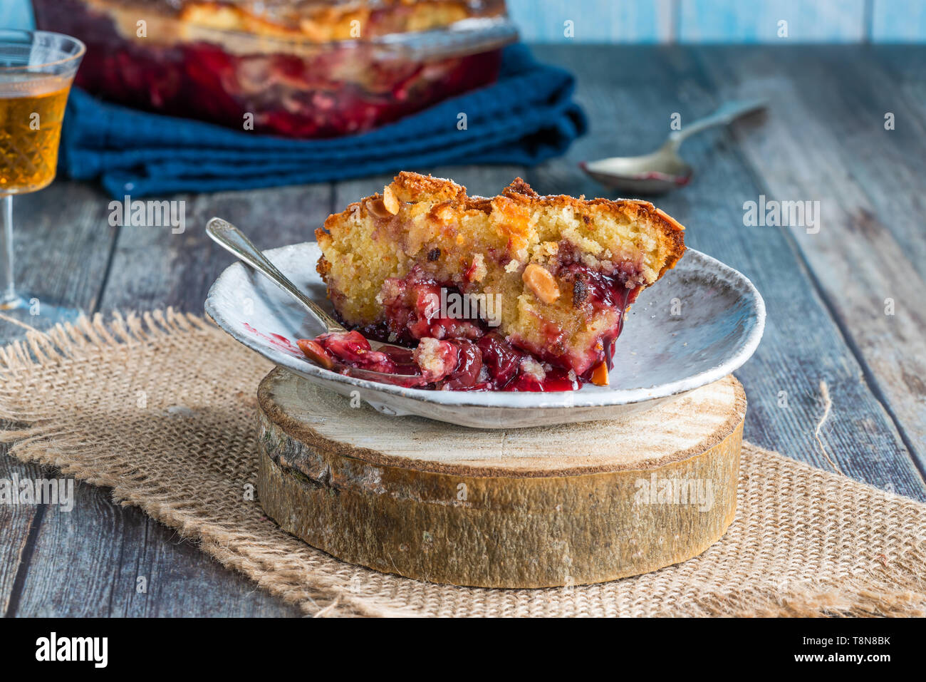 Cherry and almond bakewell sponge pudding Stock Photo - Alamy