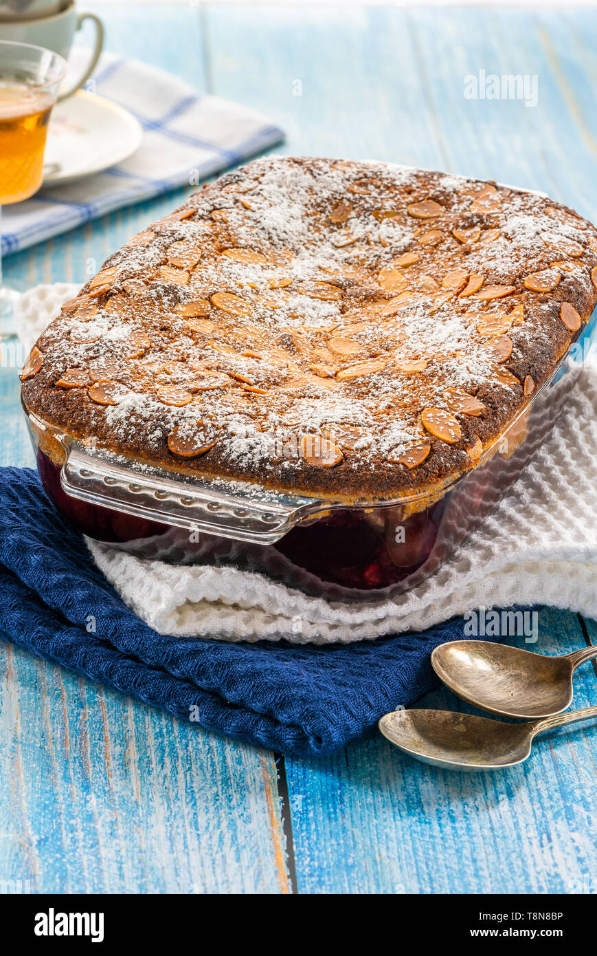 Cherry and almond bakewell sponge pudding Stock Photo - Alamy