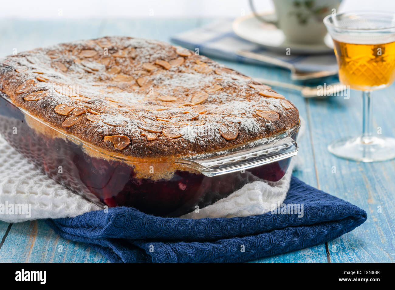 Cherry and almond bakewell sponge pudding Stock Photo - Alamy