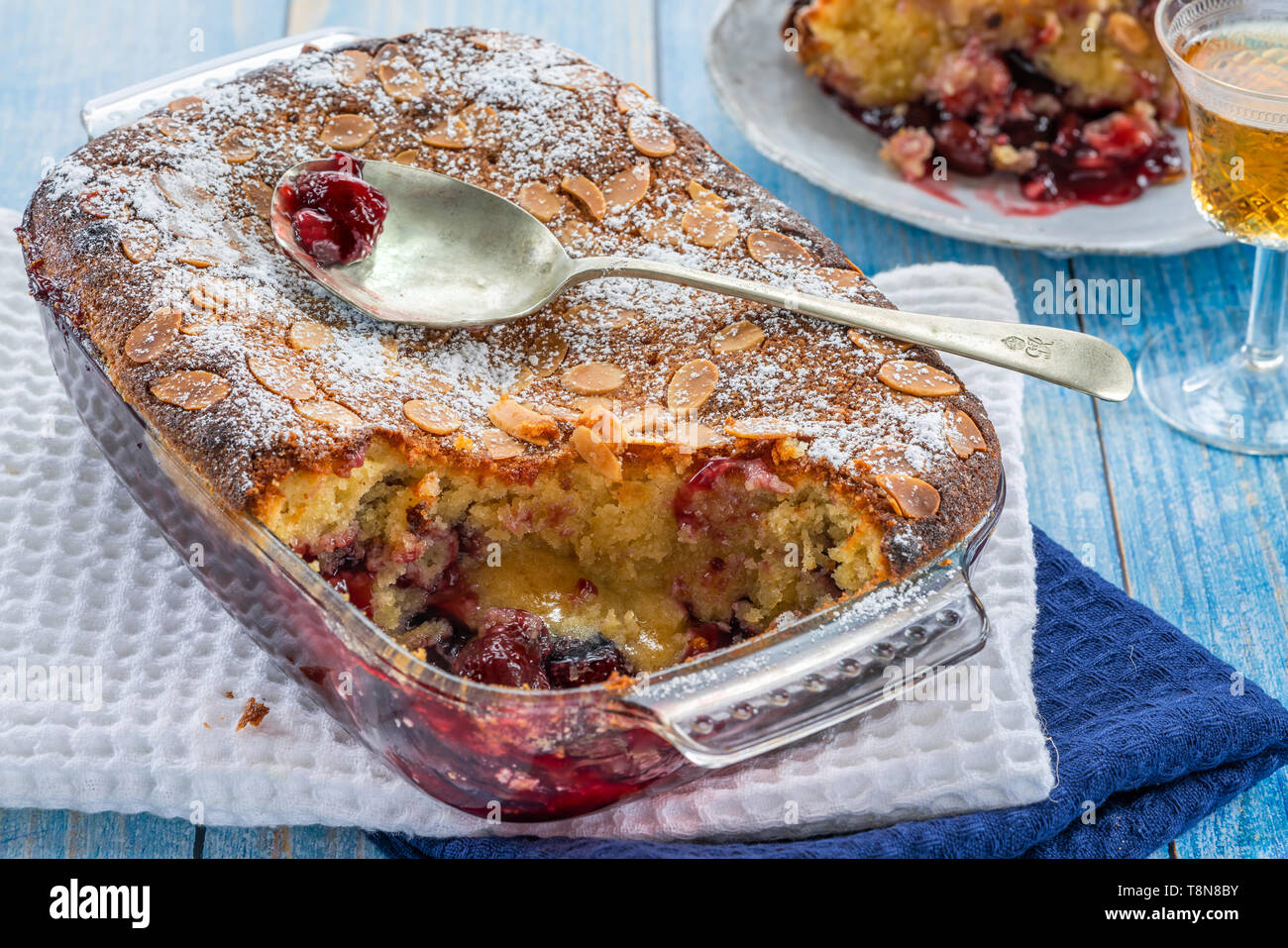 Cherry and almond bakewell sponge pudding Stock Photo - Alamy