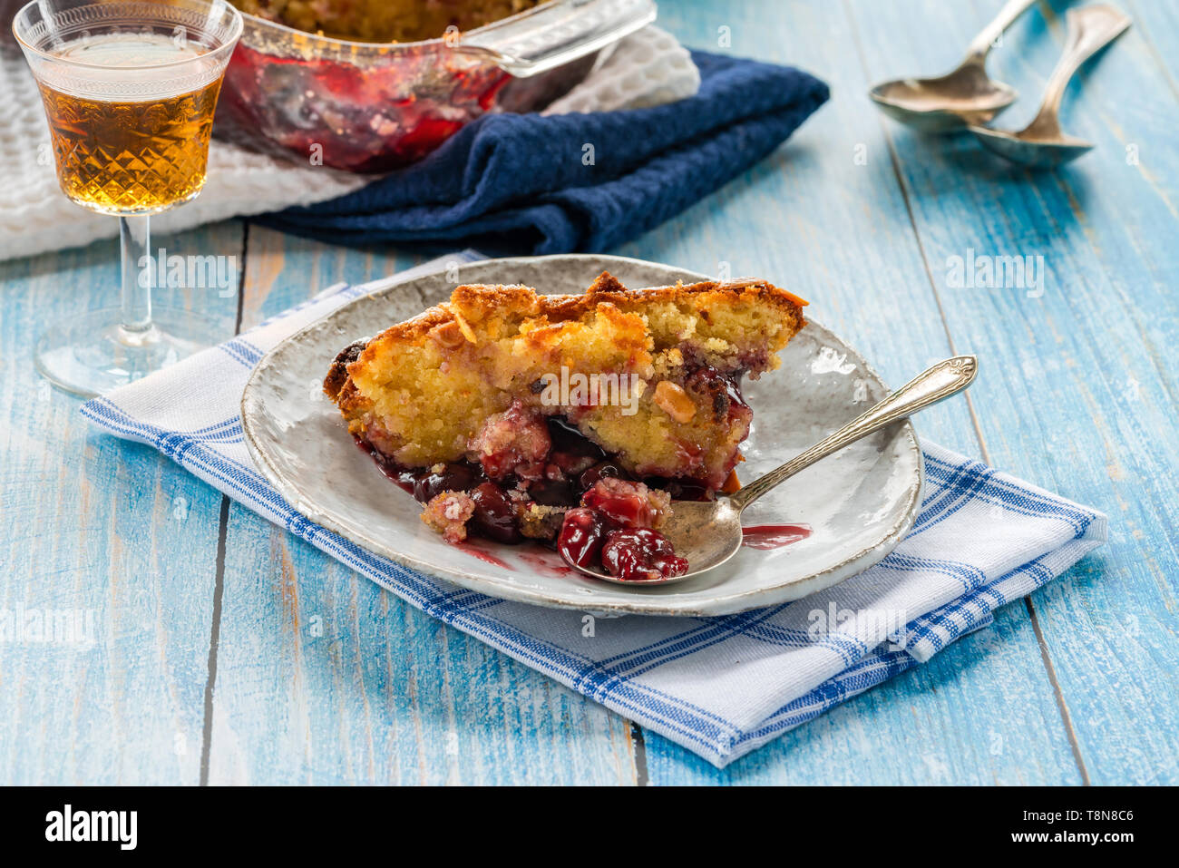 Cherry and almond bakewell sponge pudding Stock Photo - Alamy