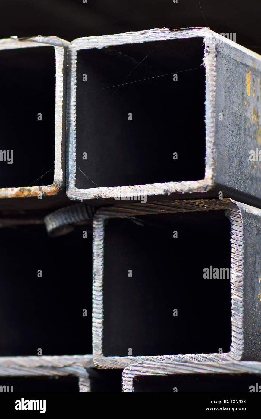 Metal profile pipe of rectangular cross section in packs at the ...