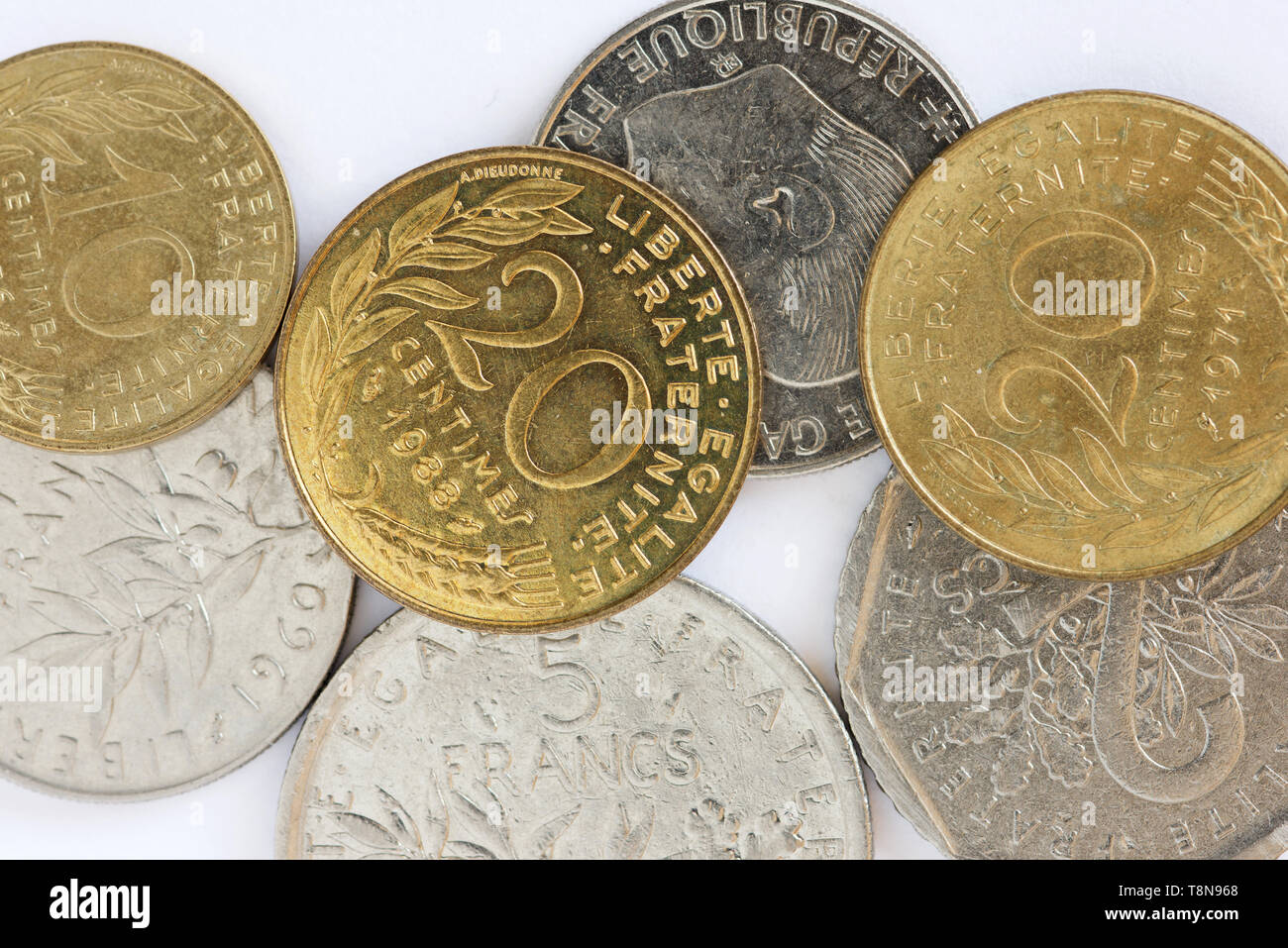 Selection of French coins - Francs and Centimes Stock Photo - Alamy