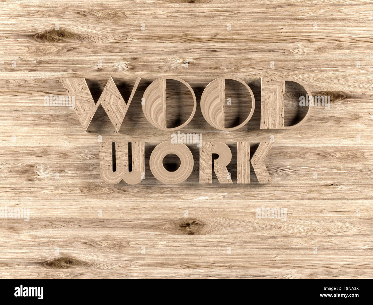 Wooden background with text of woodwork, 3D render Stock Photo - Alamy