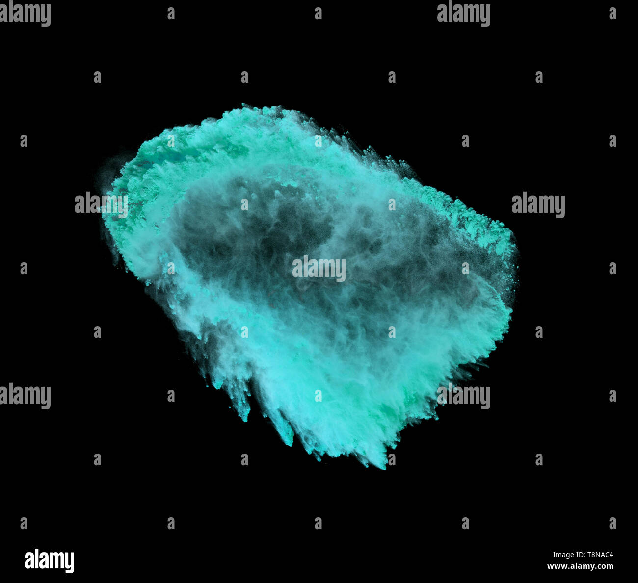 Freeze motion of blue dust explosion isolated on white background Stock ...