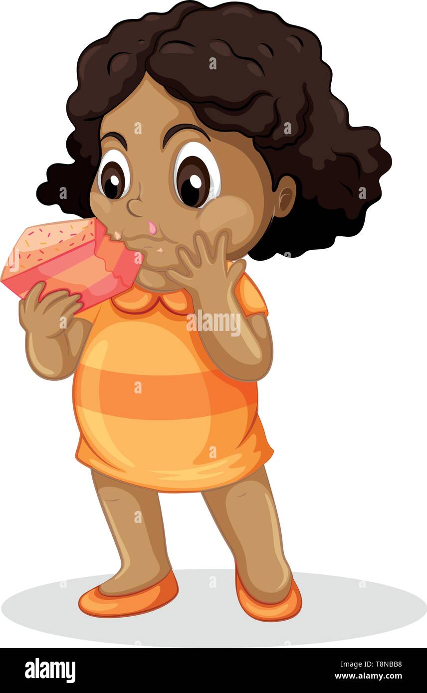 girl eating cake white background illustration Stock Vector Image & Art ...
