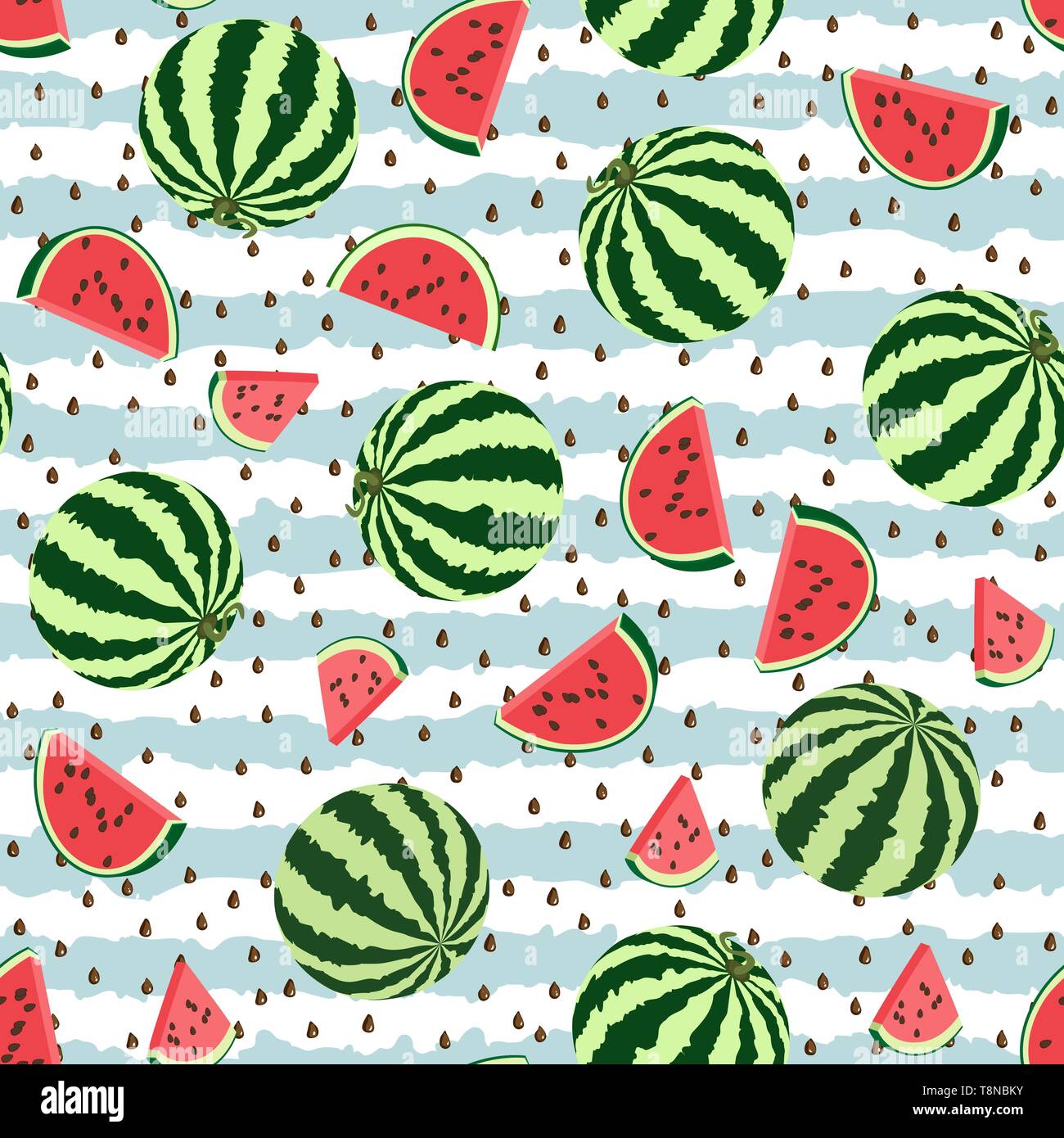 Seamless pattern of watermelon whole, a piece and seeds. Background of ...
