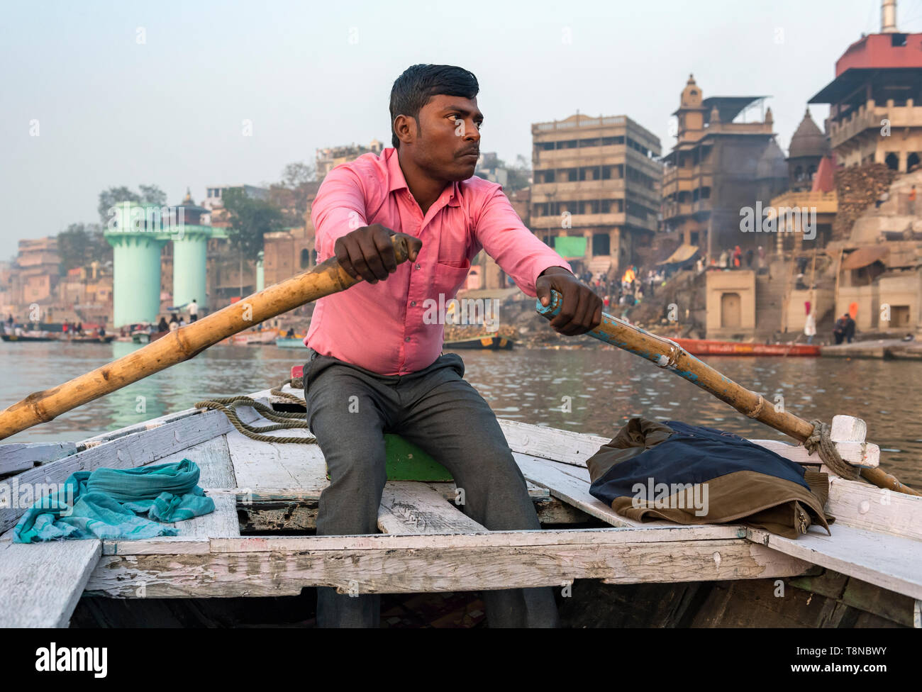 Boatman on ganges river varanasi hi-res stock photography and images ...