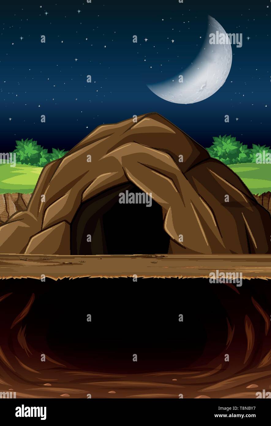 Night time cave scene illustration Stock Vector Image & Art - Alamy