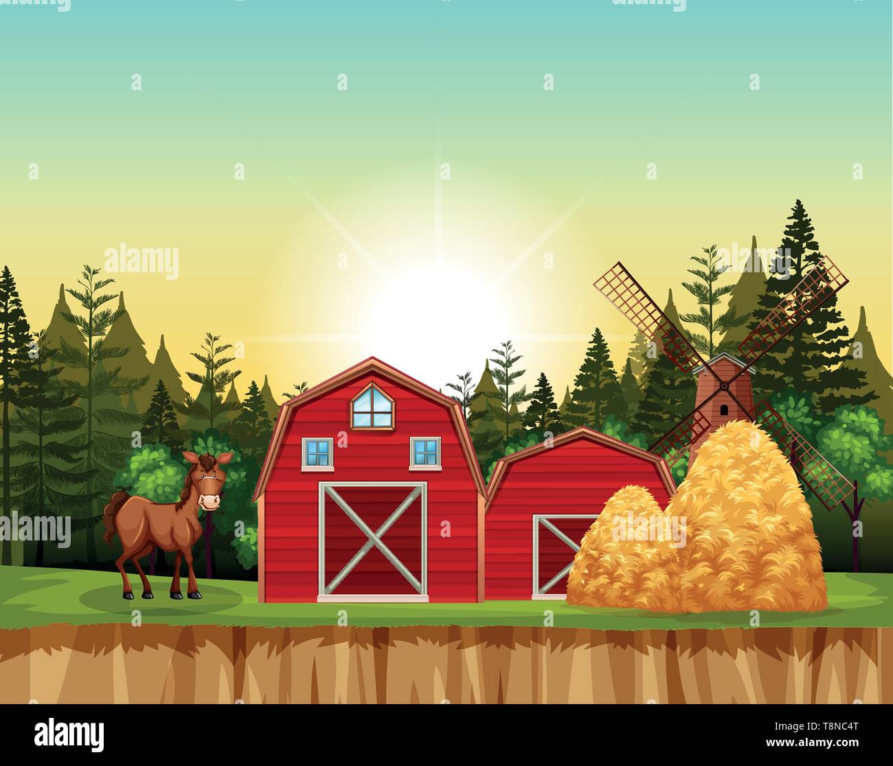 Red barn and horse scene illustration Stock Vector Image & Art - Alamy