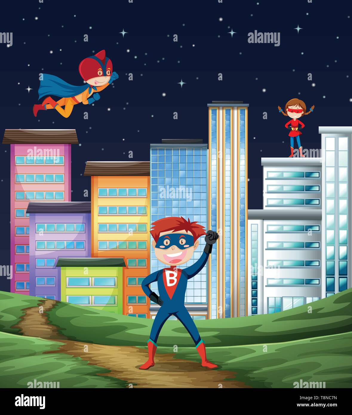 Kid super hero scene illustration Stock Vector Image & Art - Alamy