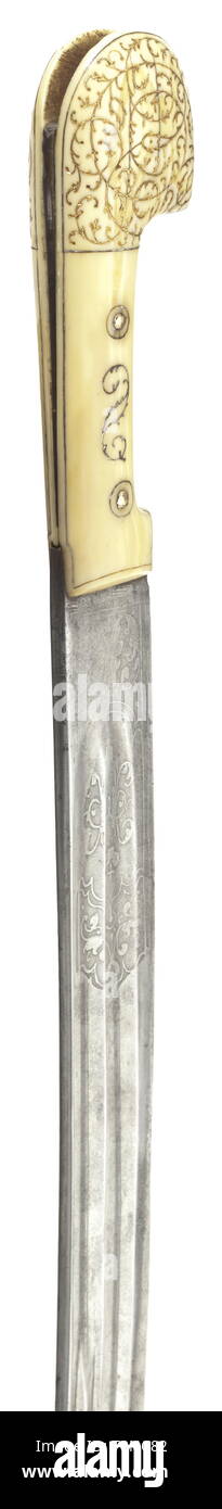 An important silver-mounted splendid shashka with walrus ivory grip ...