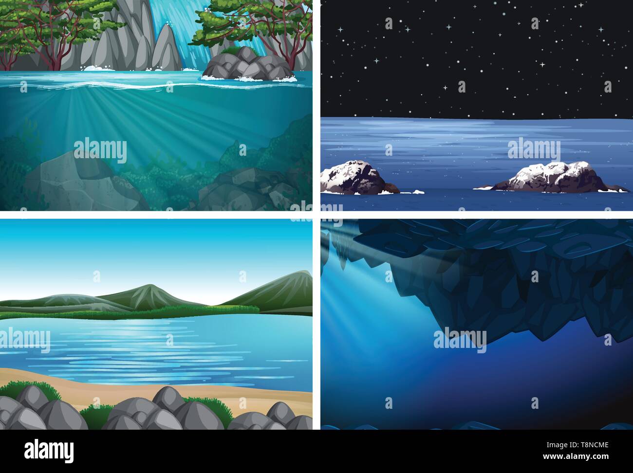 set of water background scenes illustration Stock Vector Image & Art ...