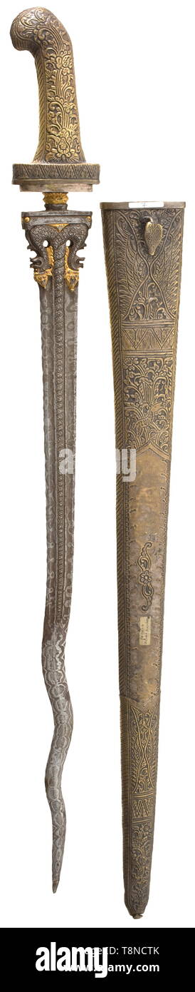 An Indonesian pedang, 19th/20th century Heavy Damascus blade, the front ...