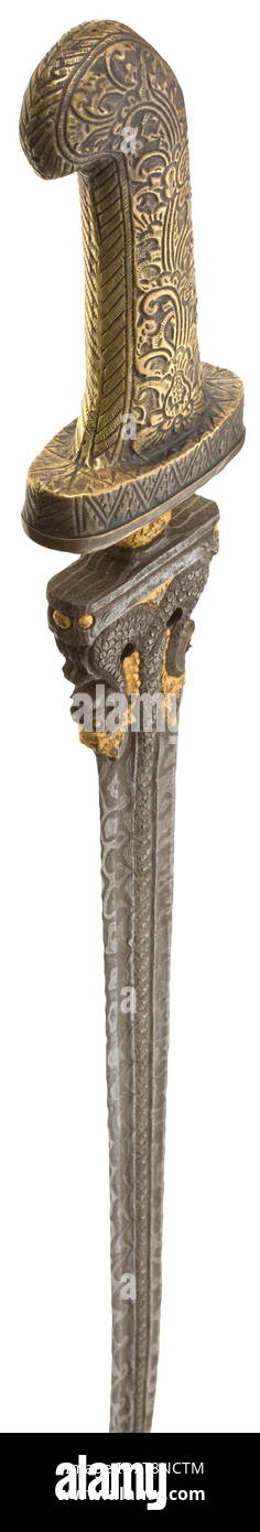 An Indonesian pedang, 19th/20th century Heavy Damascus blade, the front ...