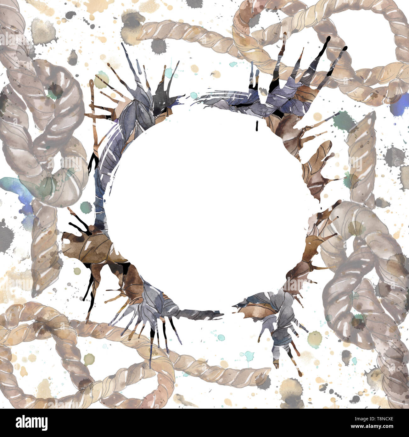 Set of sea rope nots. Watercolor background illustration set. Frame ...