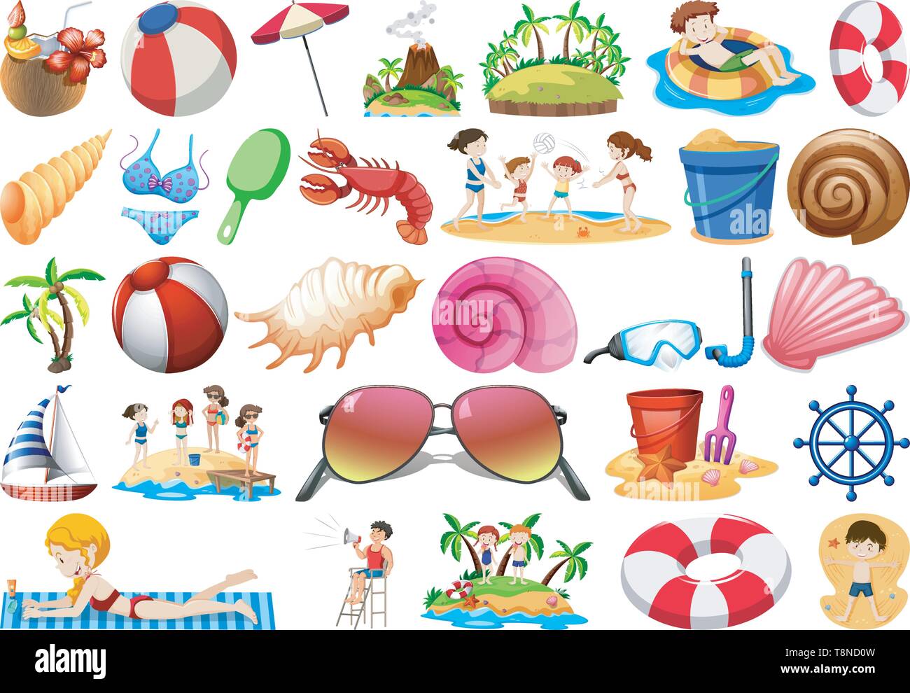 Set of different beach objects illustration Stock Vector Image & Art ...