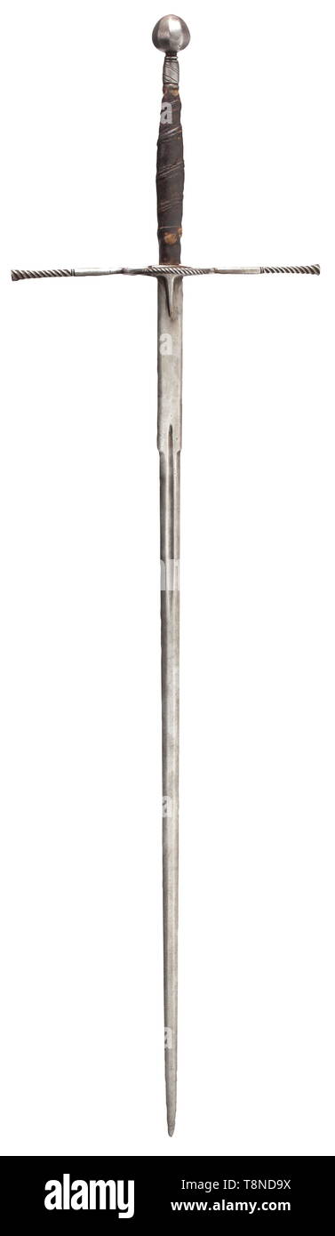 A German two-hand sword, 16th century Slender blade with short fullers ...