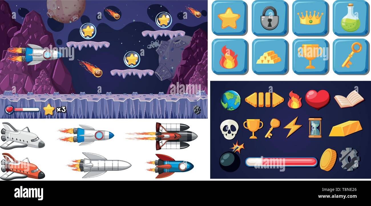 Set of space game illustration Stock Vector Image & Art - Alamy