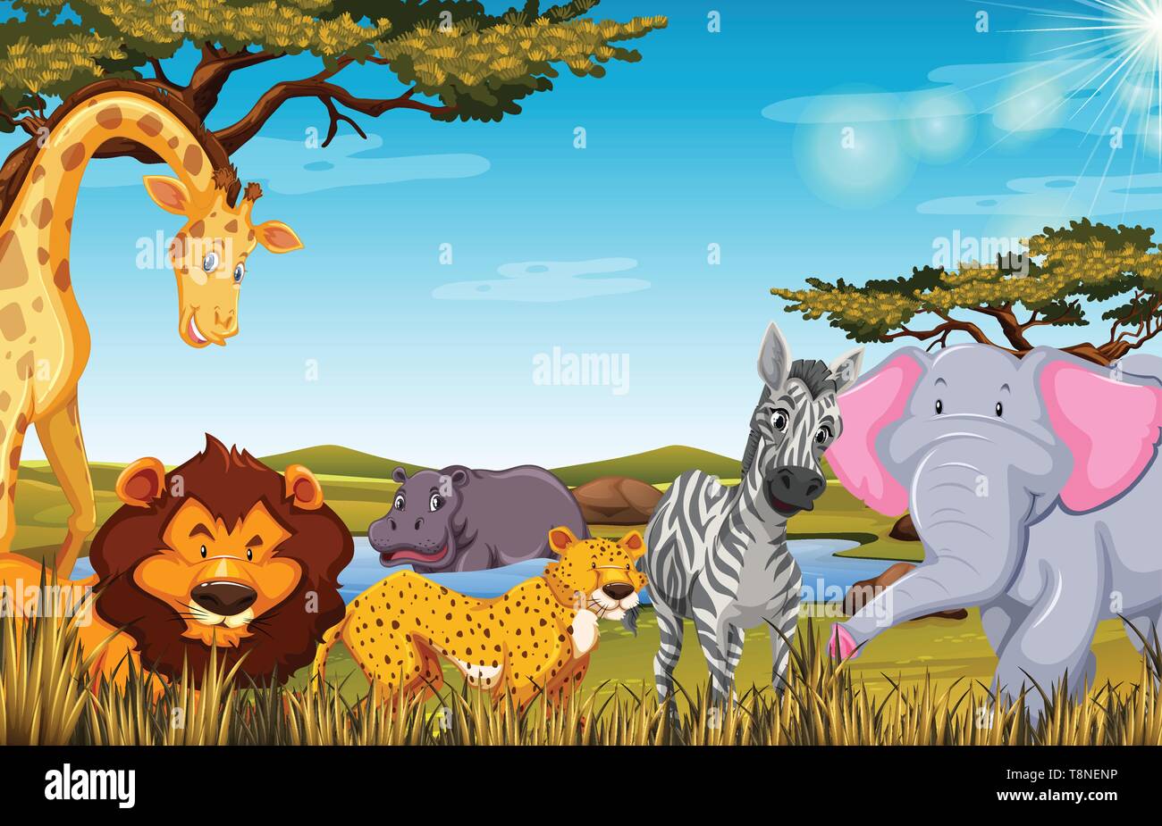 Cartoon illustration scene african safari hi-res stock photography and ...