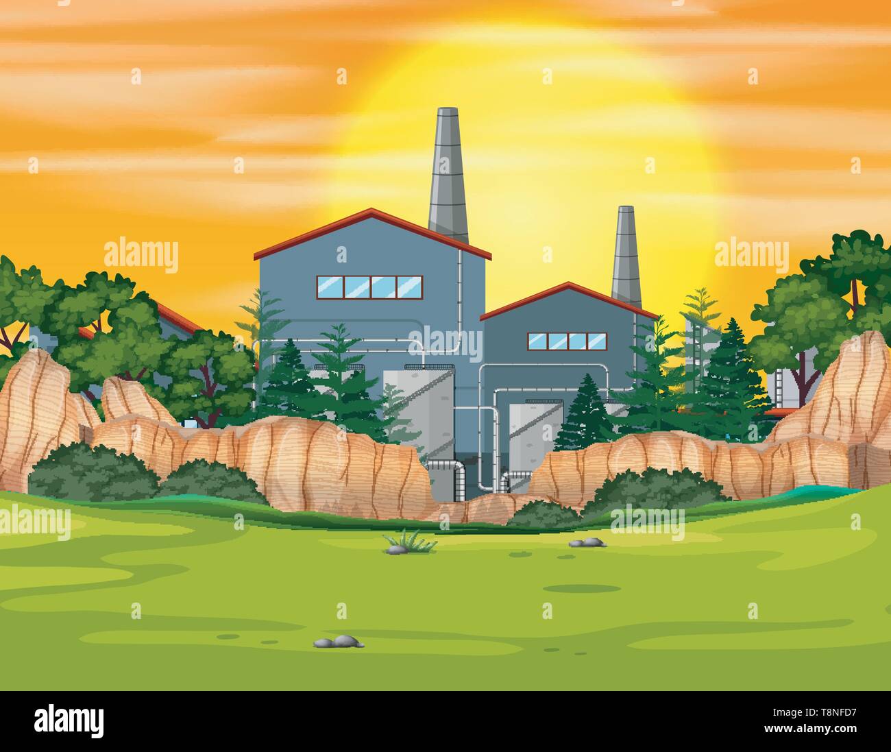 Factory building in nature landscape illustration Stock Vector Image ...