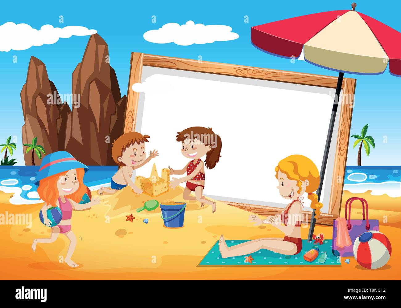 Female children on the beach Stock Vector Images - Alamy