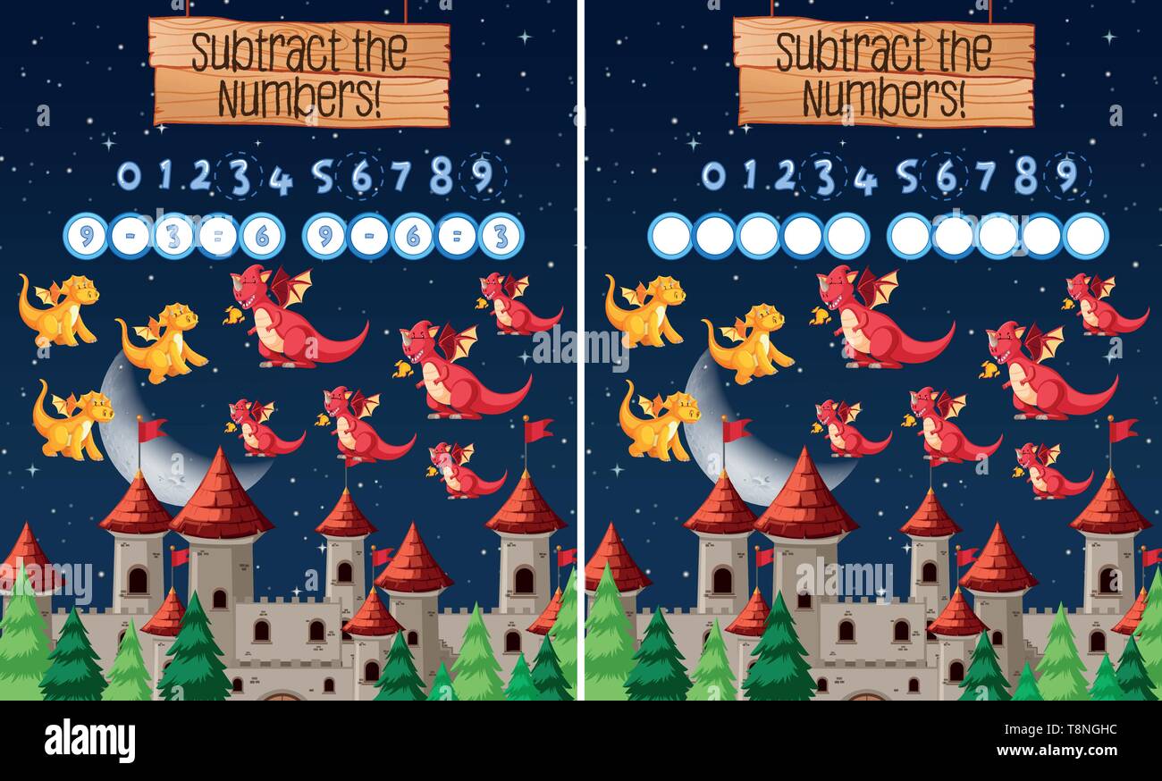 Subtraction the number worksheet illustration Stock Vector Image & Art ...