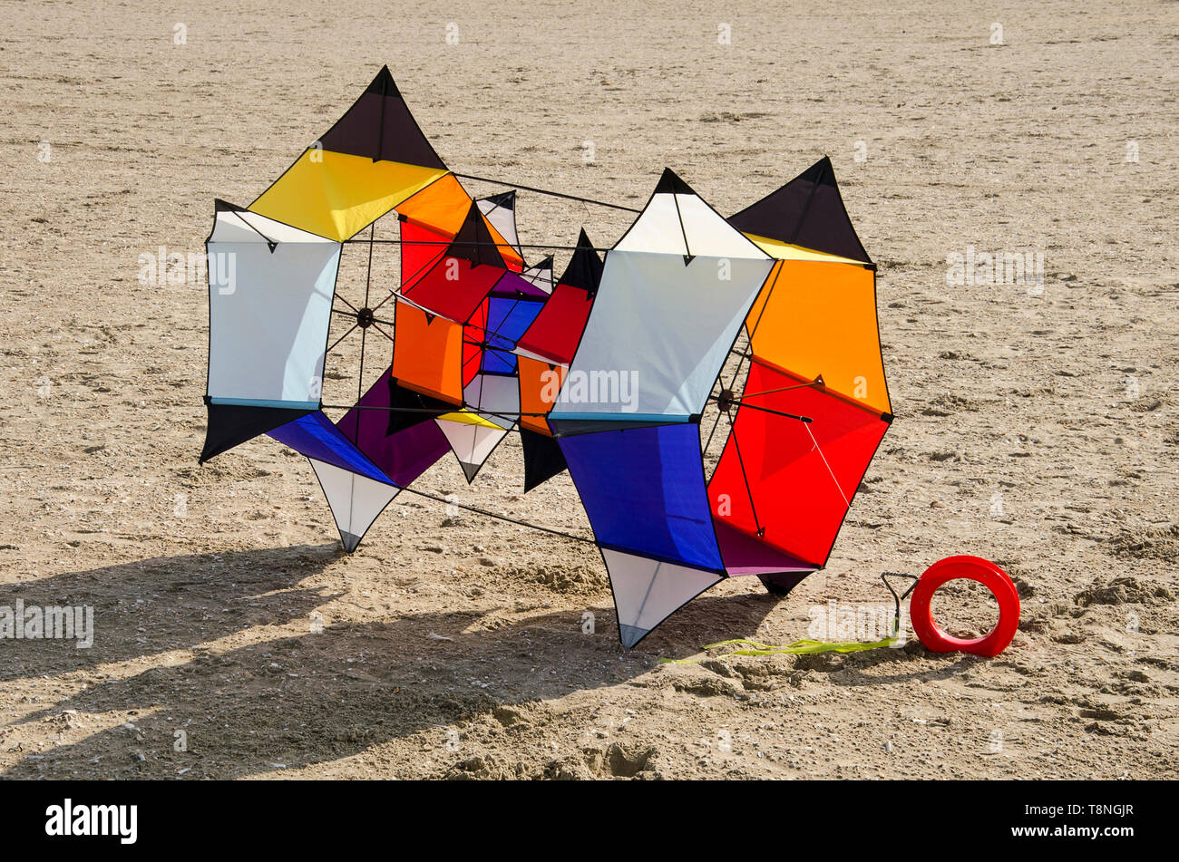 Ouddorp, The Netherlands, October 6, 2018: Multi-colored kite with a ...