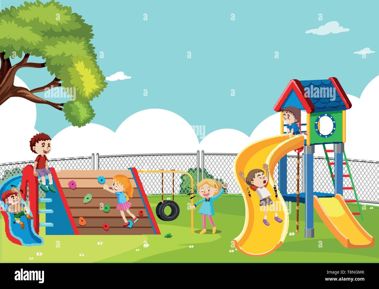 Kids playing in playground scene illustration Stock Vector Image & Art ...