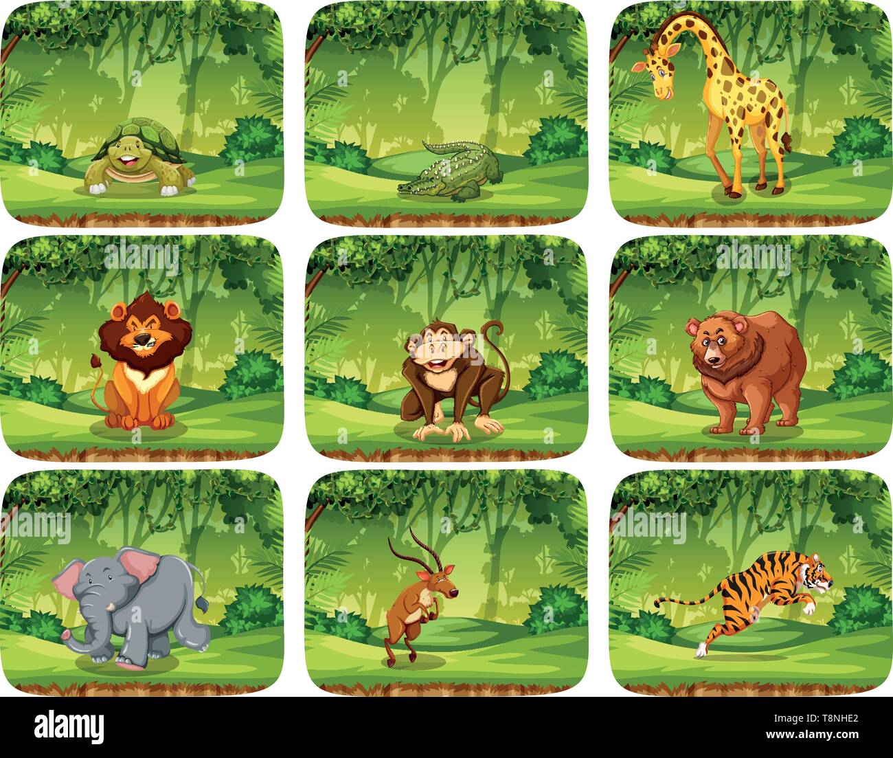 Set of animals in nature scene illustration Stock Vector Image & Art ...