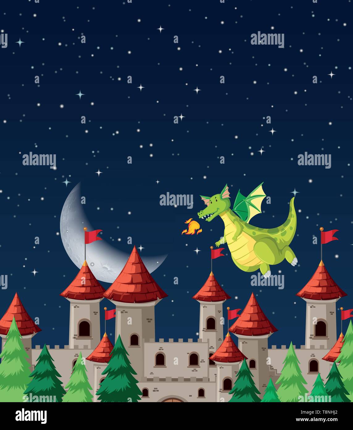 Dragon at the castle illustration Stock Vector Image & Art - Alamy
