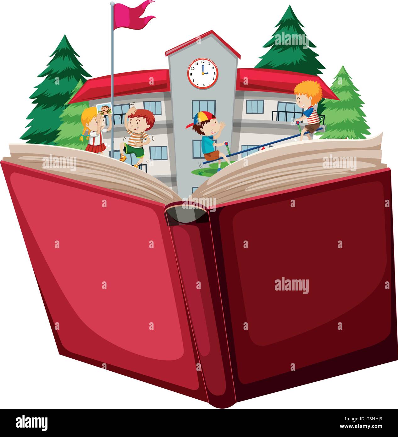 Children at school open book illustration Stock Vector Image & Art - Alamy