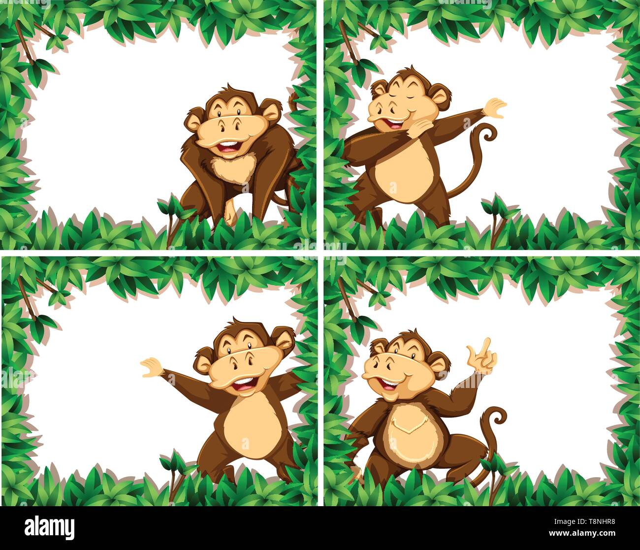 Set of monkeys in nature frames illustration Stock Vector Image & Art ...