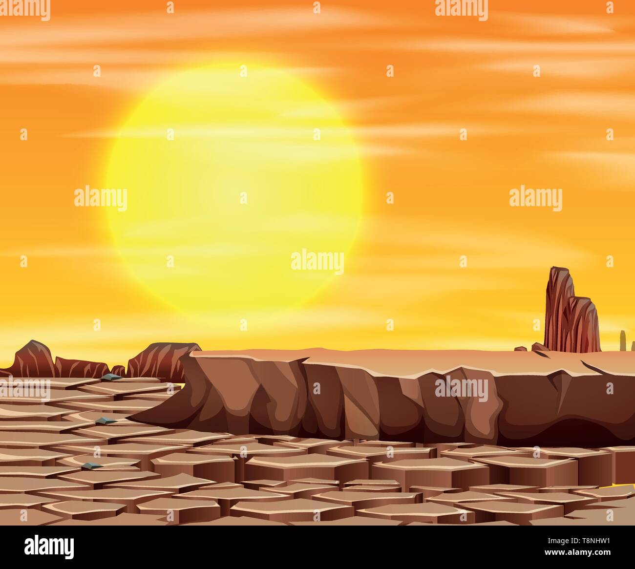 Sunset in desert scene illustration Stock Vector Image & Art - Alamy