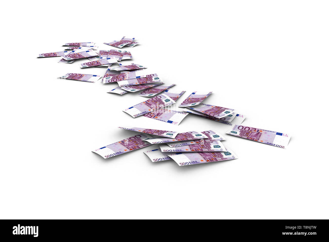 3d rendering, rain concept, five hundred euro banknotes flying and ...