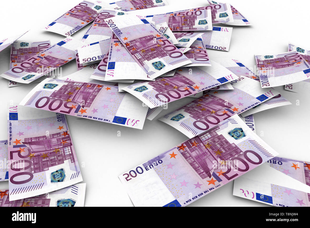 3d rendering, rain concept, five hundred euro banknotes flying and ...