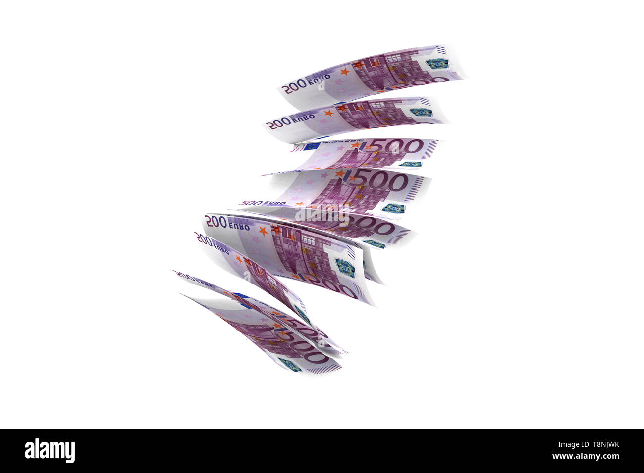3d rendering, rain concept, five hundred euro banknotes flying and ...