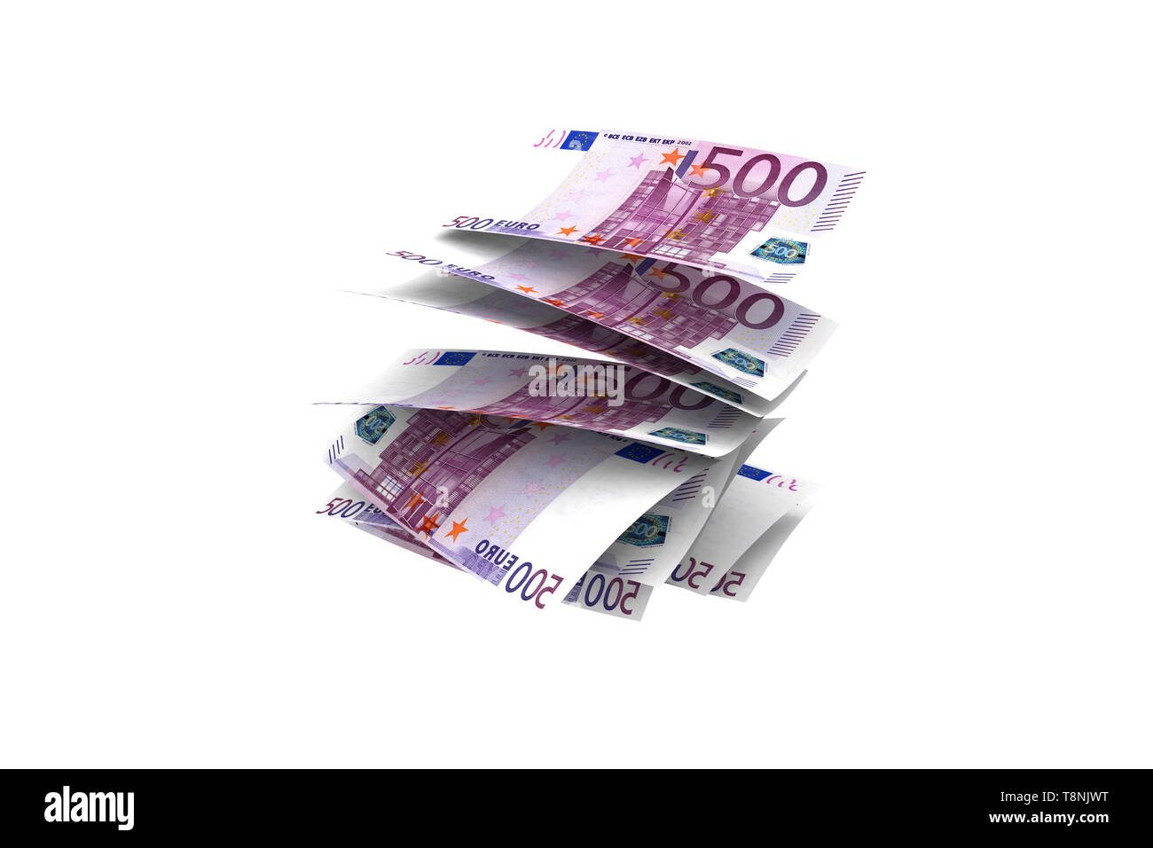 3d rendering, rain concept, five hundred euro banknotes flying and ...